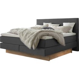 Boxspringbett Hasena "Denver", schwarz (anthrazit, wildeiche natur), B:188cm L:210cm, Komplettbetten, Boxspringbett, Boxspringbett, Sockel, zwei Bettkästen inkl. gedämpftem Selbsteinzug