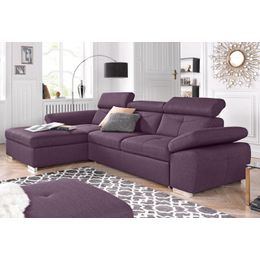 Ecksofa exxpo - SOFA FASHION "Spring, super bequem, mit Armteil- und Kopfteilfunktion, OTTOs Choice", lila (hortensia), B:284cm H:81cm T:181cm, Luxus-Microfaser (100% Polyester);Struktur (100% Polyester);NaturLEDER (echtes Rindsleder) in Sitz und R&uuml;cken. Korpus in passendem Kunstleder SOFTLUX bezogen, Sofas, Ecksofa, L-Form, wahlweise mit Bettfunktion und Bettkasten, Topseller