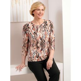 3/4-Arm-Shirt CLASSIC "Shirt", Damen, Gr. 38, braun (camel, terra, bedruckt), 95% Viskose, 5% Elasthan, animal-print, gemustert, mehrfarbig, Rundhals, Shirts