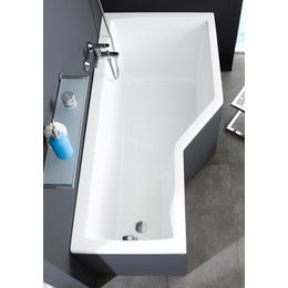 Badewanne Ottofond "Cello", weiß, B:80cm H:61cm L:170cm T:80cm, Sanitäracryl, Badewannen, mit Wannenträger, Ablaufgarnitur und 1-tlg Echtglas Wannenaufsatz