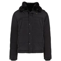 Winterjacke Urban Classics "Urban Classics Puffer Jacket With Detachable Fur Collar", Herren, Gr. XL, schwarz, 100% Polyester, unifarben, klassisch, normal, amerikanischer Ausschnitt, Jacken