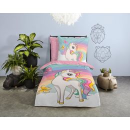 Kinderbettwäsche Good Morning "Dash", rosa, B/L: 135cm x 200cm, 1 Stk., 1 Stk., Renforcé, B/L: 80cm x 80cm, 2 Stk., Renforcé, Obermaterial: 100% Baumwolle, Bettwäsche, Baumwolle, 135x200, Reißverschluss, Wendeoptik, Kind, Mädchen, Einhorn