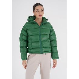 Steppjacke FRESHLIONS "Tara", Damen, Gr. S, gr&uuml;n, 100% Polyester, kariert, unifarben, normal, ohne Ausschnitt, Jacken Steppjacke, mit Stehkragen