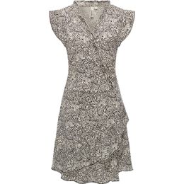 Volantkleid Ragwear "Chantalia Print", Damen, Gr. XL (42), Normalgrößen, beige (ecru), 100% Viskose, tailliert ca. Mitte Oberschenkel, tiefer V-Ausschnitt, weit normaler Saum, Kleider, stylisches Sommerkleid mit Print und Rüschen