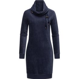 Sweatkleid Ragwear "Chloe Velvet", Damen, Gr. L (40), Normalgrößen, blau (navy), Samt, 62% Baumwolle, 35% Polyester, 3% Elastan, tailliert ca. Mitte Oberschenkel, hoch geschlossener Ausschnitt, Ärmel ohne Ärmelschlitz Rippstrickbündchen, Kleider, stylisches Langarmkleid in Samtoptik