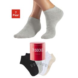 Sneakersocken Bench., Damen, Gr. 43-46, 2x hell grau meliert, 2x wei&szlig;, 2x schwarz, 1x beige, Baumwollmischung, unifarben, elastisch, Socken Sneakersocken, verpackt in der Dose