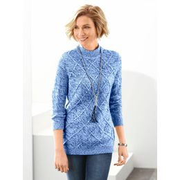 Stehkragenpullover Classic Basics "Pullover", Damen, Gr. 40, blau (blau, meliert), 60% Polyacryl, 40% Baumwolle, unifarben, Pullover Stehkragenpullover