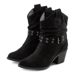 Cowboy Stiefelette Lascana, Damen, Gr. 35, schwarz, Obermaterial: 100% Textilmaterial. Futter: 100% Textilmaterial. Decksohle: 100% Lederimitat. Laufsohle: 100% Synthetik, unifarben, Schuhe Cowboy-Stiefelette Cowboyboots Schlupfboots, Cowboy Boots, Western Stiefelette, Ankleboots VEGAN
