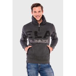 Cipo & Baxx Sweatshirt CIPO & BAXX "Sweatshirts", Herren, Gr. L, grau (anthrazit), 70% Baumwolle;30% Polyester, unifarben, regular fit normal, Raglanärmel, Sweatshirts, mit hohem Kragen