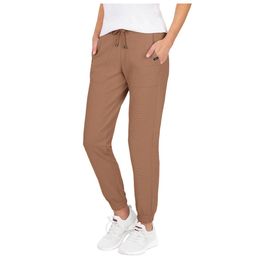 Jerseyhose TRIGEMA "TRIGEMA Bequeme Jogginghose mit gro&szlig;en Taschen", Damen, Gr. L, US-Gr&ouml;&szlig;en, haselnuss, 55% Polyester, 45% Baumwolle, Hosen Jerseyhose