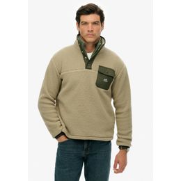 Sweatshirt Superdry "FUJI FLEECE HENLEY", Herren, Gr. L, winter twig beige, angeraute Sweatware, Obermaterial: 100% Polyester, unifarben, Modisch, relaxed fit, hoch geschlossener Ausschnitt, Rippbündchen, Sweatshirts
