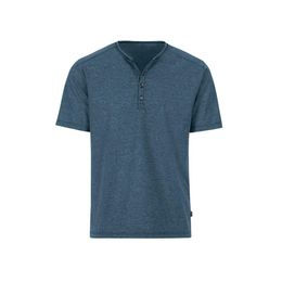 T-Shirt TRIGEMA "TRIGEMA T-Shirt mit Knopfleiste DELUXE Baumwolle", Damen, Gr. S, blau (jeans, melange), 100% Baumwolle, klassisch, Shirts