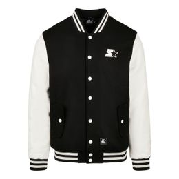 Collegejacke STARTER Black Label "Starter Black Label Herren Starter College Jacket", Herren, Gr. L, schwarz-weiß (schwarz, weiß), 50% Wolle, 50% Viskose, mehrfarbig, loose fit, V-Ausschnitt, Jacken