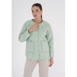 Steppjacke FRESHLIONS "Amara", Damen, Gr. XS, gr&uuml;n (mint), 100% Polyester, kariert, unifarben, normal, Rundhals, Jacken Steppjacke, mit praktischen Druckkn&ouml;pfen