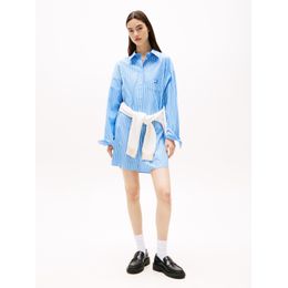 Hemdblusenkleid Tommy Jeans "TJW OVS MINI SHIRT DRESS EXT", Damen, Gr. S (36), N-Gr, blau (ecru, blau stripe), Web, Obermaterial: 100% Baumwolle, gestreift, Kleider