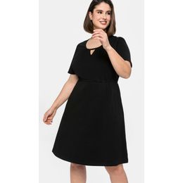 Jerseykleid sheego "Jerseykleid", Damen, Gr. 58, Normalgrößen, schwarz, Jersey, 95% Baumwolle, 5% Elasthan, unifarben, kurz, Rundhals, Kleider