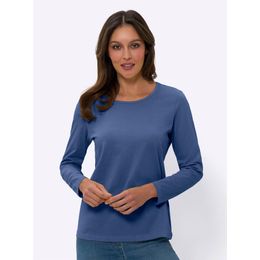 Langarmshirt Classic Basics "Langarm-Shirt", Damen, Gr. 38, blau (jeansblau), 100% Baumwolle, unifarben, Rundhals, Shirts