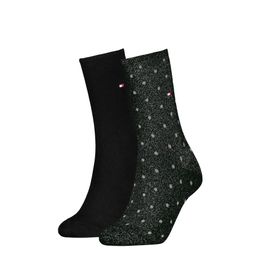 Socken Tommy Hilfiger "TH WOMEN SOCK DOT", Damen, Gr. 39-42, schwarz (schwarz lurex), Baumwollmischung, normal, Socken, mit feinem Rippenbündchen und Logostickerei