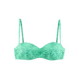 Bügel-Bandeau-Bikini-Top JETTE "Floretta", Damen, Gr. 34, Cup B, grün (grün bedruckt), Recycling-Polyamid, bedruckt, Bikini-Oberteile, in Ton in Ton-Harmonie