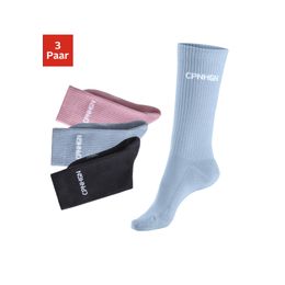 Tennissocken Copenhagen Studios, Damen, Gr. 35-38, bunt (1x anthrazit, 1x hell blau, 1x rosa), Obermaterial: 72% Baumwolle, 25% Polyamid, 3% Elasthan, unifarben, elastisch, Socken, mit Halbfußfrottee
