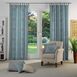 Vorhang WIRTH "Stuben" Gr. 5, blau, B:132cm H:245cm, Jacquard, Baumwolle, Polyester, Gardinen