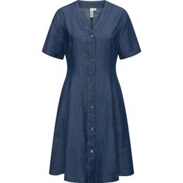 Sommerkleid Ragwear "Kveeda Denim", Damen, Gr. XXL (44), Normalgrößen, blau (denim), Material: 60% Baumwolle, 40% Viskose, A-Linie ca. Mitte Oberschenkel, V-Ausschnitt, Ärmel ohne Ärmelschlitz abgesteppte Kante, Kleider, Sommerliches Minikleid mit Schleife am Rücken