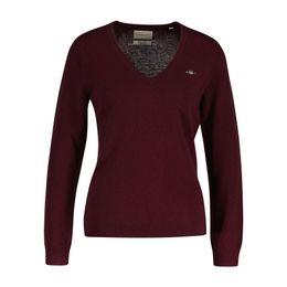 V-Ausschnitt-Pullover Gant "EXTRAFINE LAMBSWOOL V-NECK", Damen, Gr. S, plum wine, Strick, Obermaterial: 90% Wolle, 10% Polyamid, V-Ausschnitt, Rippbündchen, Pullover