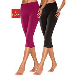 Caprileggings Vivance ACTIVE, Damen, Gr. 48/50, N-Gr, rosa (1x himbeere, 1x schwarz), Single Jersey, Obermaterial: 95% Baumwolle, 5% Elasthan, unifarben, Basic, eng 3/4-L&auml;nge, Hosen, mit Gummibund, Loungewear