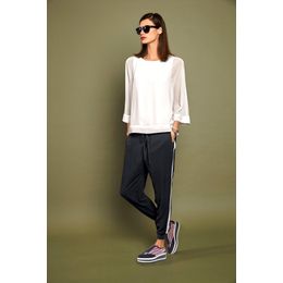 Blusenshirt Heine "Blusenshirt", Damen, Gr. 34, beige (ecru), 100% Polyester, Unterteil:5% Elasthan, 95% Viskose, unifarben, Rundhals, Shirts