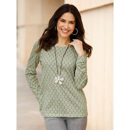 Langarmshirt Classic Basics "Langarm-Shirt", Damen, Gr. 38, grün (schilf, ecru, bedruckt), 100% Baumwolle, gemustert, mehrfarbig, Rundhals, Shirts