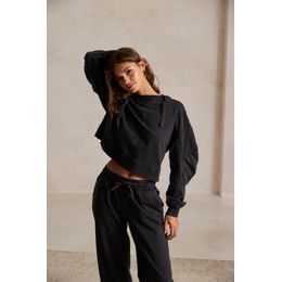 Hoodie Buffalo, Damen, Gr. 36/38, grau (dunkelgrau), Obermaterial: 100% Baumwolle, unifarben, used, loose fit kurz, Rippbündchen, Sweatshirts, Kapuzenpullover im Used-Look, Loungewear