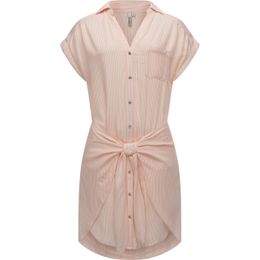 Blusenkleid Ragwear "Bahaya Stripe", Damen, Gr. L (40), Normalgrößen, orange (pfirsich), 100% Viskose, figurumspielend ca. Mitte Oberschenkel, V-Ausschnitt, weit Umschlagbund, Kleider, gestreiftes Damen Sommerkleid mit Bindeband