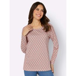 Langarmshirt Classic Basics "Langarm-Shirt", Damen, Gr. 38, rot (rosenholz, ecru, bedruckt), 100% Baumwolle, gemustert, mehrfarbig, Rundhals, Shirts