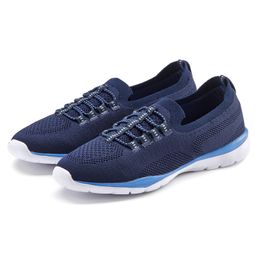 Sneaker Lascana "Slipper, Halbschuh, leichtes Meshmaterial", Damen, Gr. 35, blau (navy), Obermaterial: 100% Textilmaterial. Futter: 100% Textilmaterial. Decksohle: 100% Textilmaterial. Laufsohle: 100% Synthetik, unifarben, Schuhe, zum Reinschlüpfen mit elastischen Schnürbändern VEGAN