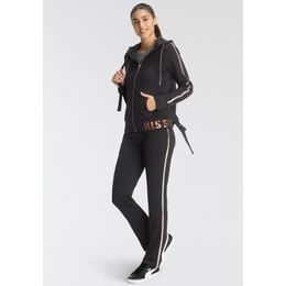 H.I.S. Trainingsanzug H.I.S, Damen, Gr. 34, rosa (schwarz, rose, gold), Obermaterial: 94% Polyester, 6% Elasthan, Sportlich, Basic schmal, Sportanzüge, Softes, schnell trocknendes Stretchmaterial für hohen Komfort