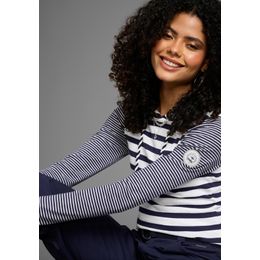 Kapuzenshirt Kangaroos, Damen, Gr. 36/38 (S), blau (marine, weiß, gestreift), Rippware, Obermaterial: 100% Baumwolle, gestreift, Casual, figurbetont hüftbedeckend, Shirts, Langarm, hüftbedeckend, elastische Rippware