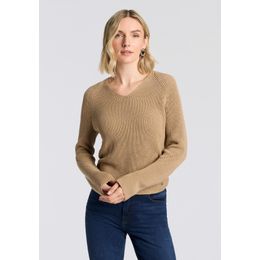 Strickpullover BOSS Orange "Fardella Premium Damenmode", Damen, Gr. L, rust, copper 222, Strick, Obermaterial: 100% Baumwolle, unifarben, casual, V-Ausschnitt, Pullover, mit Ajouré-Details