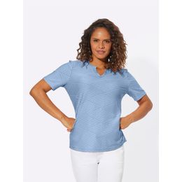 V-Shirt Casual Looks "Shirt", Damen, Gr. 36, blau (eisblau), 93% Polyester, 7% Elasthan, unifarben, V-Ausschnitt, Shirts