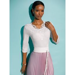 CRÉATION L Spitzenshirt CREATION L "Lyocell-Shirt", Damen, Gr. 36, beige (ecru), 95% Lyocell, 5% Elasthan, unifarben, Rundhals, Shirts