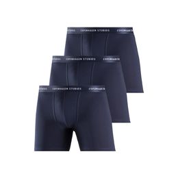 Langer Boxer Copenhagen Studios "Boxershorts für Herren", Herren, Gr. L, blau (navy), Jersey, Obermaterial: 95% Baumwolle, 5% Elasthan (LYCRA), unifarben, Unterhosen, mit längerem Bein und Logobund