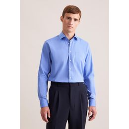 Businesshemd Seidensticker "Schwarze Rose", Herren, Gr. L42, normale &Auml;rmell&auml;ngen, blau (mittelblau), 100% Baumwolle, unifarben, regular fit, 2-Knopf-Manschette, Hemden, Regular 1/1 Kentkragen Uni