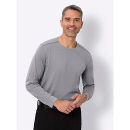 Rundhalsshirt CLASSIC "Langarm-Shirt", Herren, Gr. 44/46, grau (grau, meliert), 100% Baumwolle, 10% Viskose, 90% Baumwolle, unifarben, Rundhals, Shirts