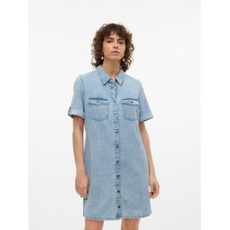 V&eacute;ro Moda Jeanskleid VERO MODA "VMJENNIE SS SHORT DENIM DRESS NOOS", Damen, Gr. S, N-Gr, blau (light blau denim), Denim/Jeans, Obermaterial: 90% Baumwolle, 10% Viskose, Kleider