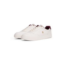 Plateausneaker Tommy Hilfiger "ESSENTIAL ELEVATED COURT SNEAKER", Damen, Gr. 37, weiß, Leder, sportlich, Schuhe, Freizeitschuh, Halbschuh, Schnürer mit Ziernähten und Kontrastbesatz