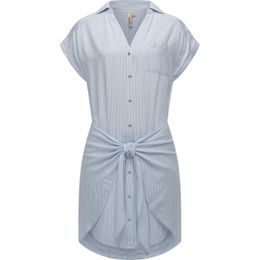 Blusenkleid Ragwear "Bahaya Stripe", Damen, Gr. L (40), Normalgrößen, blau (hellblau), 100% Viskose, figurumspielend ca. Mitte Oberschenkel, V-Ausschnitt, weit Umschlagbund, Kleider, gestreiftes Damen Sommerkleid mit Bindeband