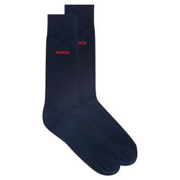 Businesssocken HUGO UNDERWEAR "2P RS UNI CC", Herren, Gr. 43-46, blau (dunkelblau 401), Baumwollmischung, unifarben, elastisch, Socken, mit kontrastfarbenem HUGO Logo-Schriftzug
