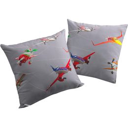 Dekokissen WIRTH "Planes Action" Gr. 1, grau (grau, gemustert), B:40cm L:40cm, Polyester, Dekokissen_Sitzkissen_Kissenhüllen, Disney, Kissenhülle ohne Füllung, 2 Stück