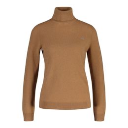 Rollkragenpullover Gant "EXTRAFINE LAMBSWOOL ROLLNECK", Damen, Gr. L, warm khaki, Strick, Obermaterial: 90% Wolle, 10% Polyamid, regular fit, Rippbündchen, Pullover