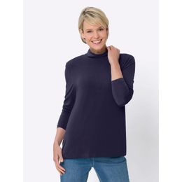 Stehkragenshirt Classic Basics "Stehkragen-Shirt", Damen, Gr. 38, blau (marine), 95% Viskose, 5% Elasthan, unifarben, Shirts