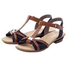 Sandalette Rieker, Damen, Gr. 38, blau (nachtblau, cognac), Lederimitat, Textil, Schuhe Sandalette, Sommerschuh, Sandale, Keilabsatz, in zweifarbiger Optik